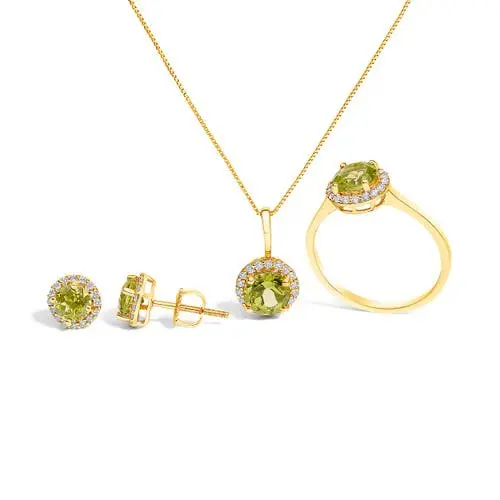 HAUS OF BRILLIANCE 10k Gold Gemstone And Diamond Halo Jewelry Set - Yellow | Green Peridot